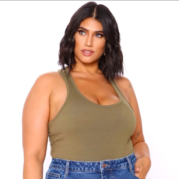Fashion Nova | Tops | Basic Sexy Ribbed Low Cut Olive Army Green Stretch Sleeveless Tank ...